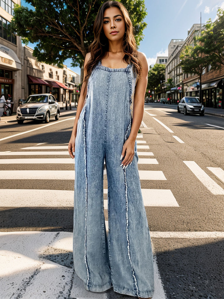 Adjustable Strap Wide Leg Denim Overalls – Moda Factory